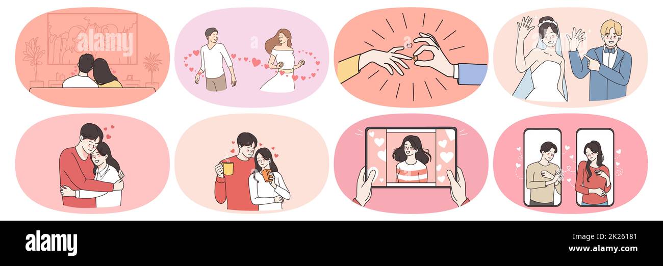 Set of happy couple relationships goal Stock Photo - Alamy