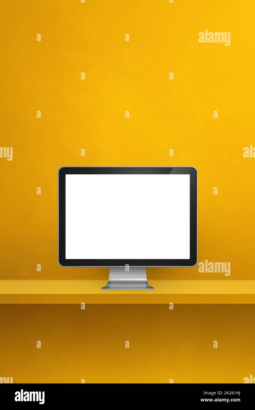 Computer pc on yellow shelf. Vertical background Stock Photo - Alamy
