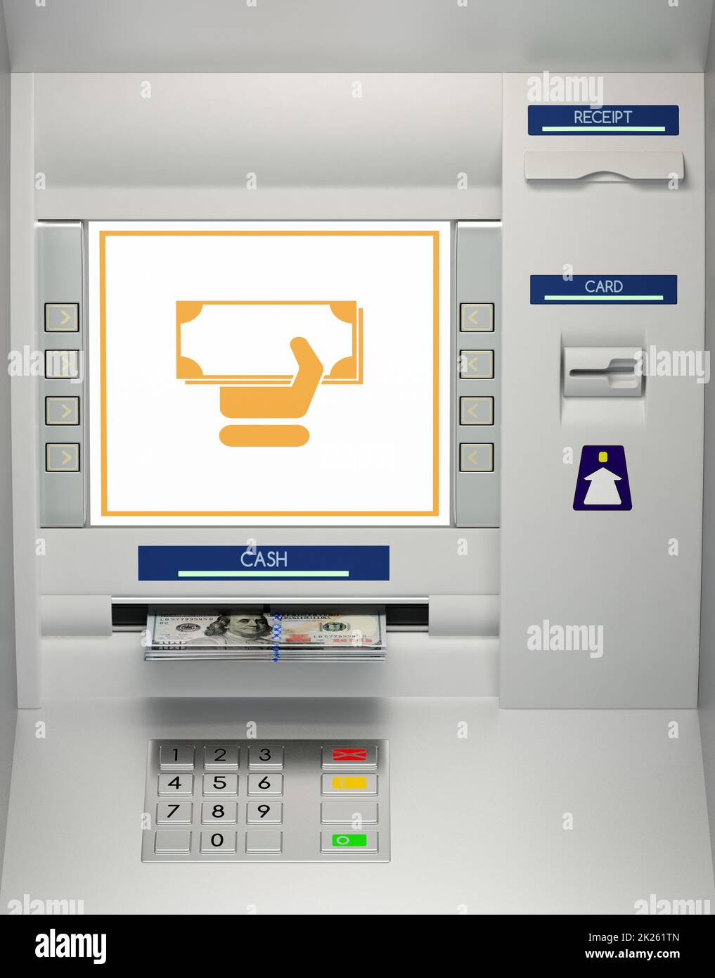 ATM machine, banknotes in money slot 3D illustration Stock Photo - Alamy
