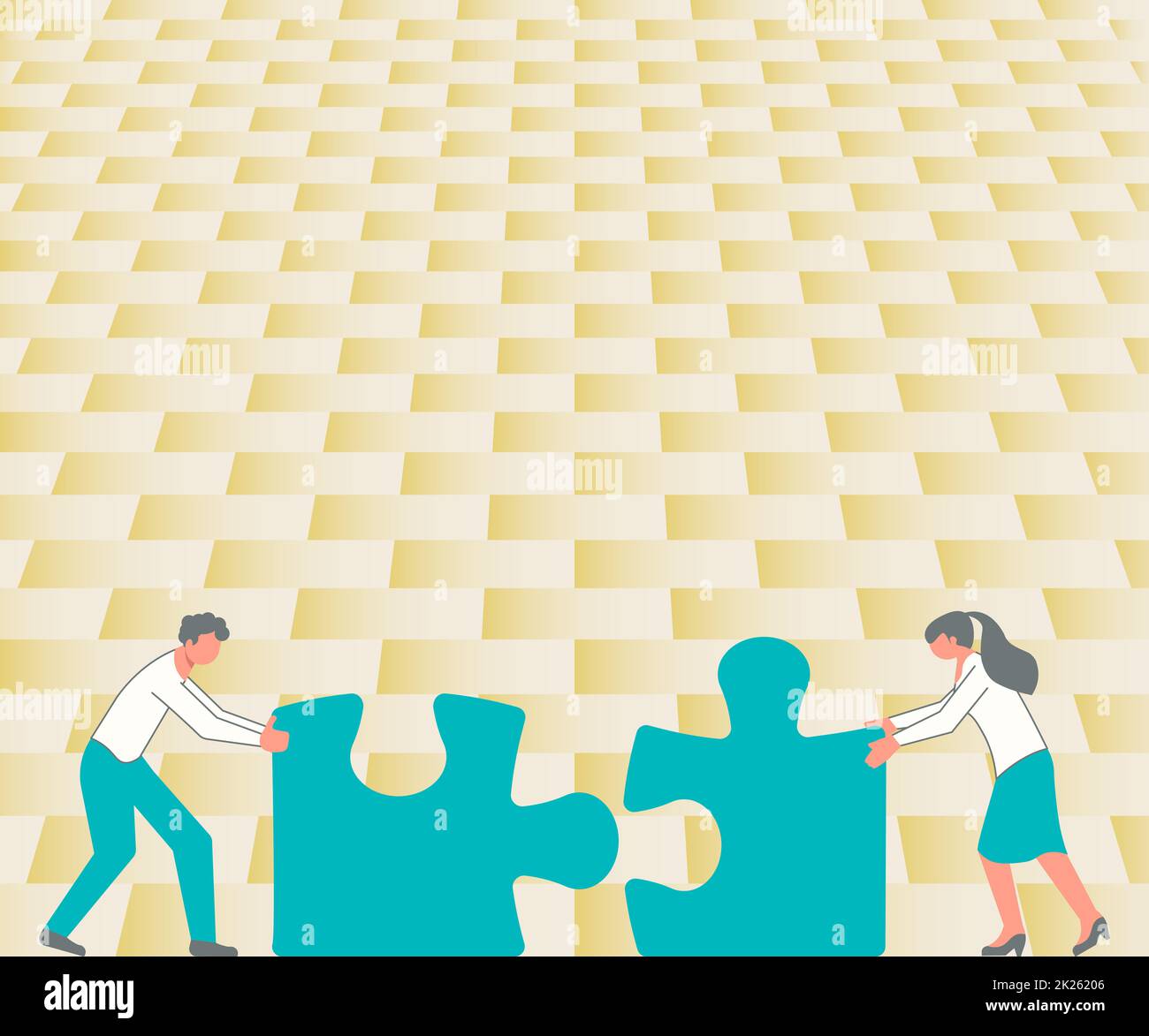 Colleagues Conencting Two Pieces Of Jigsaw Puzzle Together Showing ...