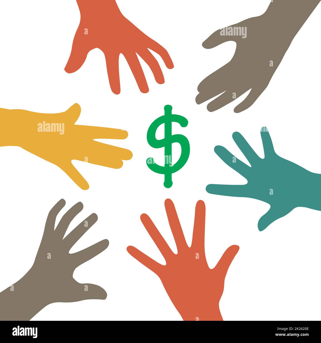 hands reaching out to grab dollars, get money. vectro illustration ...