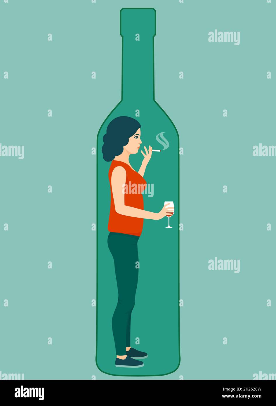 Alcoholic woman in a bottle, vector illustration concept Stock Photo ...