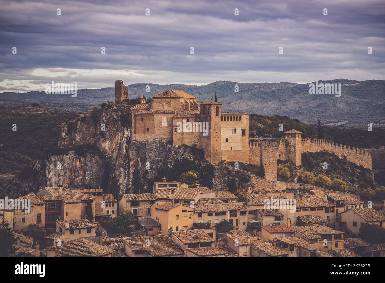 View of the typical spanish medieval village of Alquezar above Vera ...