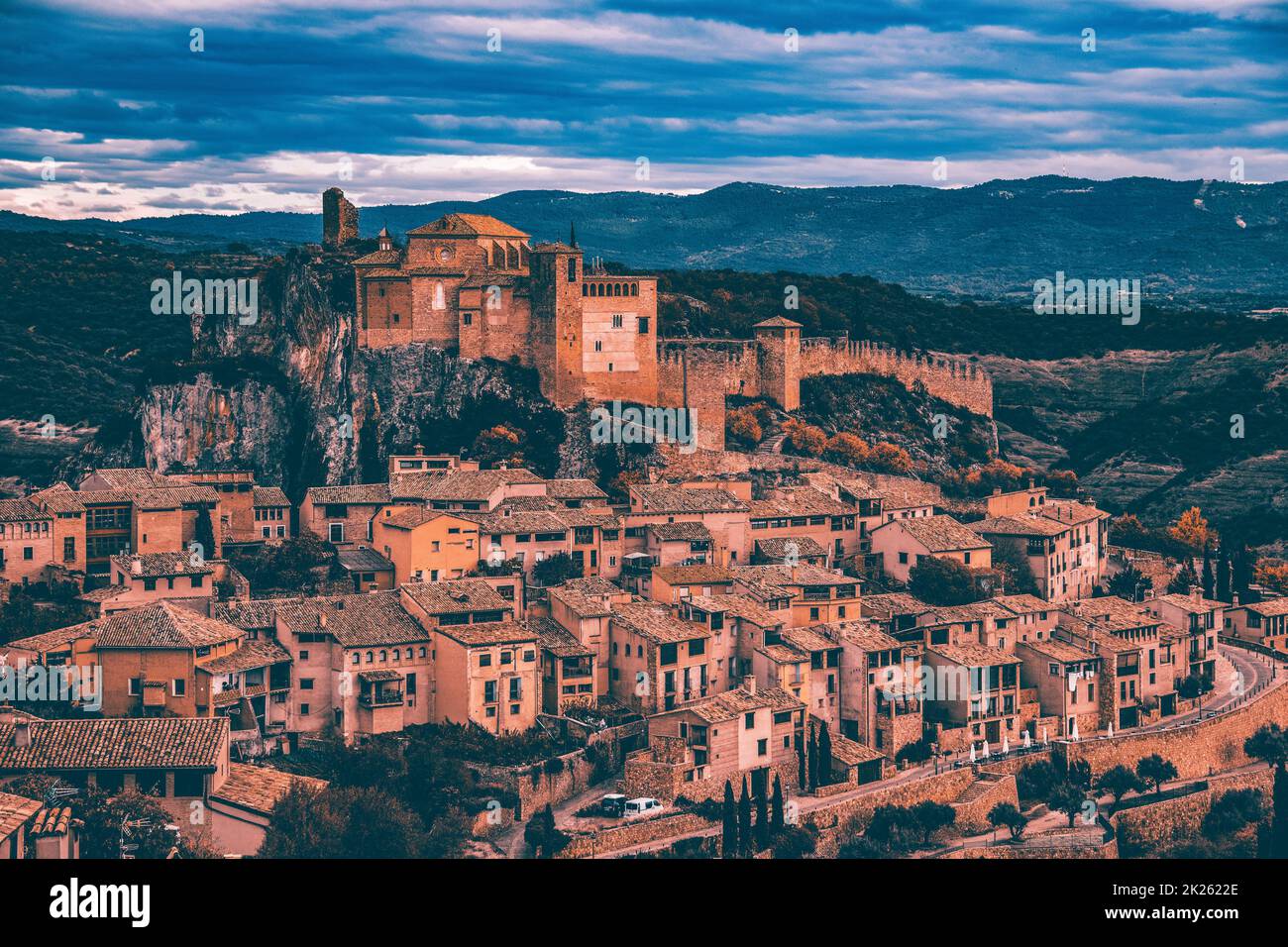View of the typical spanish medieval village of Alquezar above Vera ...