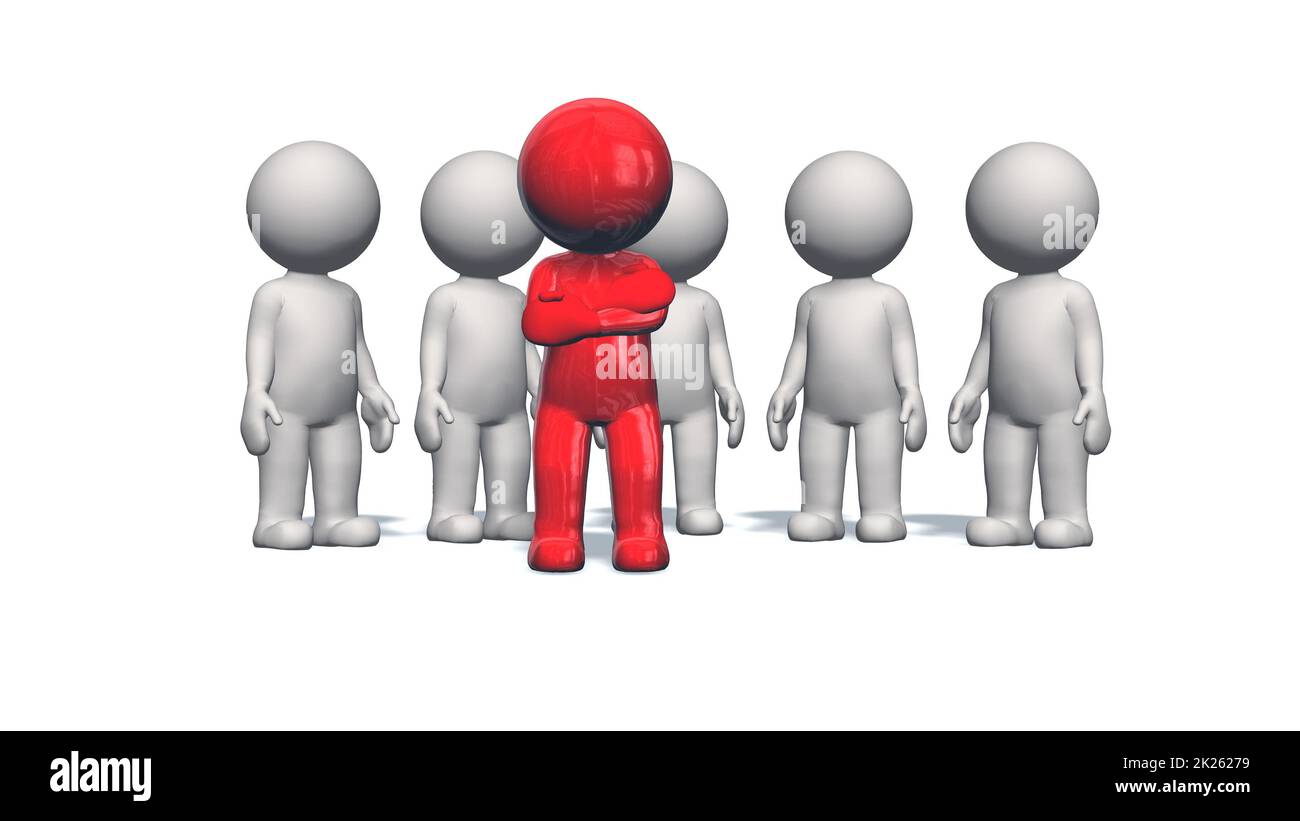 Small 3D people - red leader in front of a group Stock Photo - Alamy