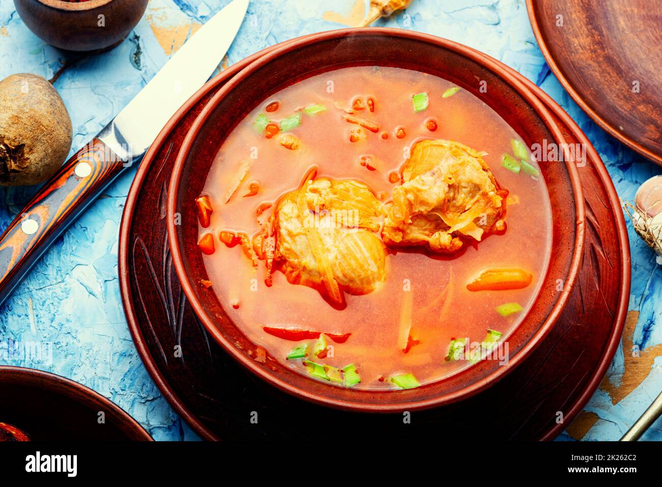 Red Ukrainian borscht Stock Photo - Alamy