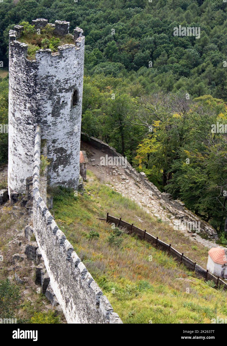 Panoramic view of tower and wall of Bezdez castle Stock Photo - Alamy