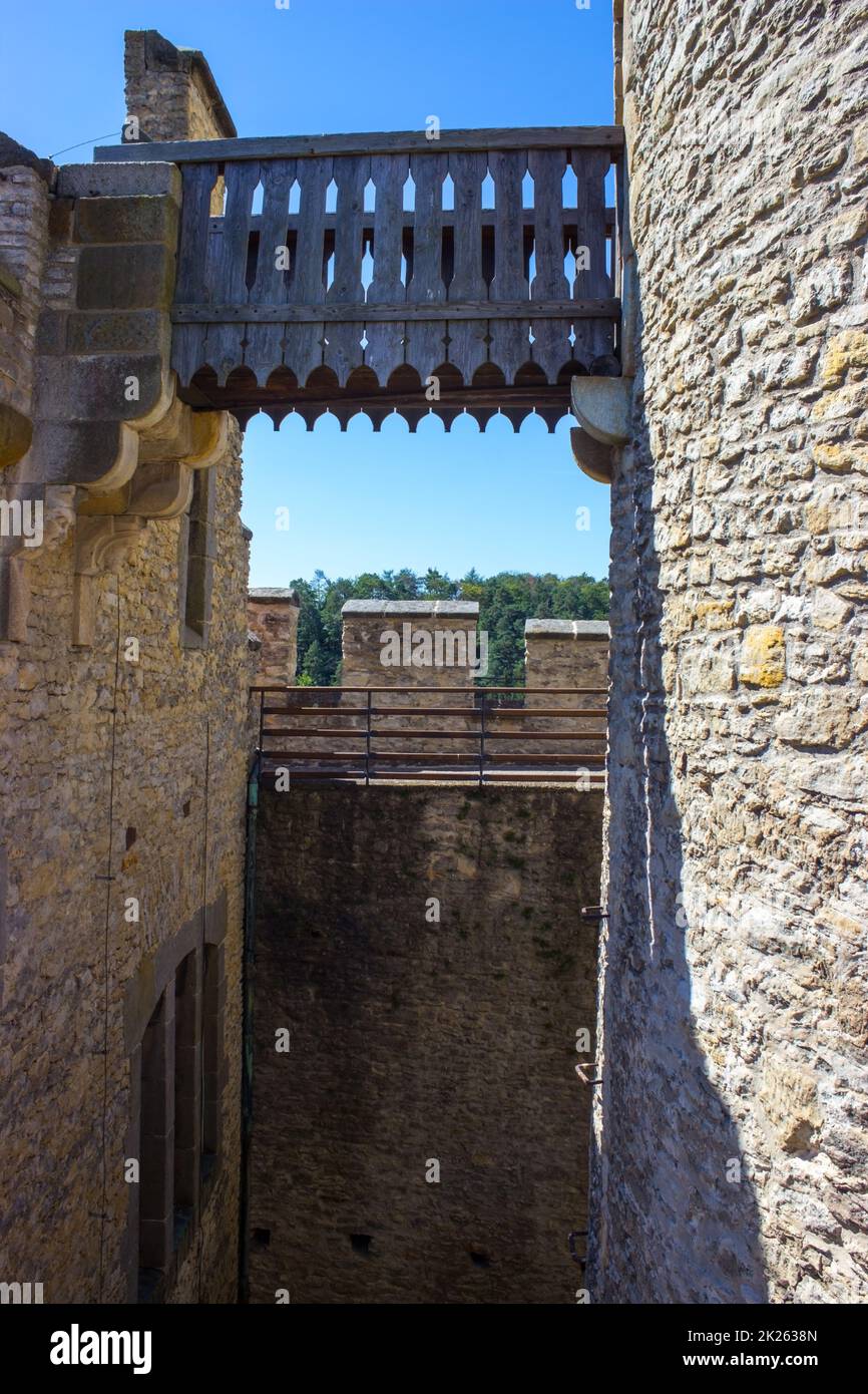 Wooden bridge between the towers of Kokorin Castle Stock Photo - Alamy