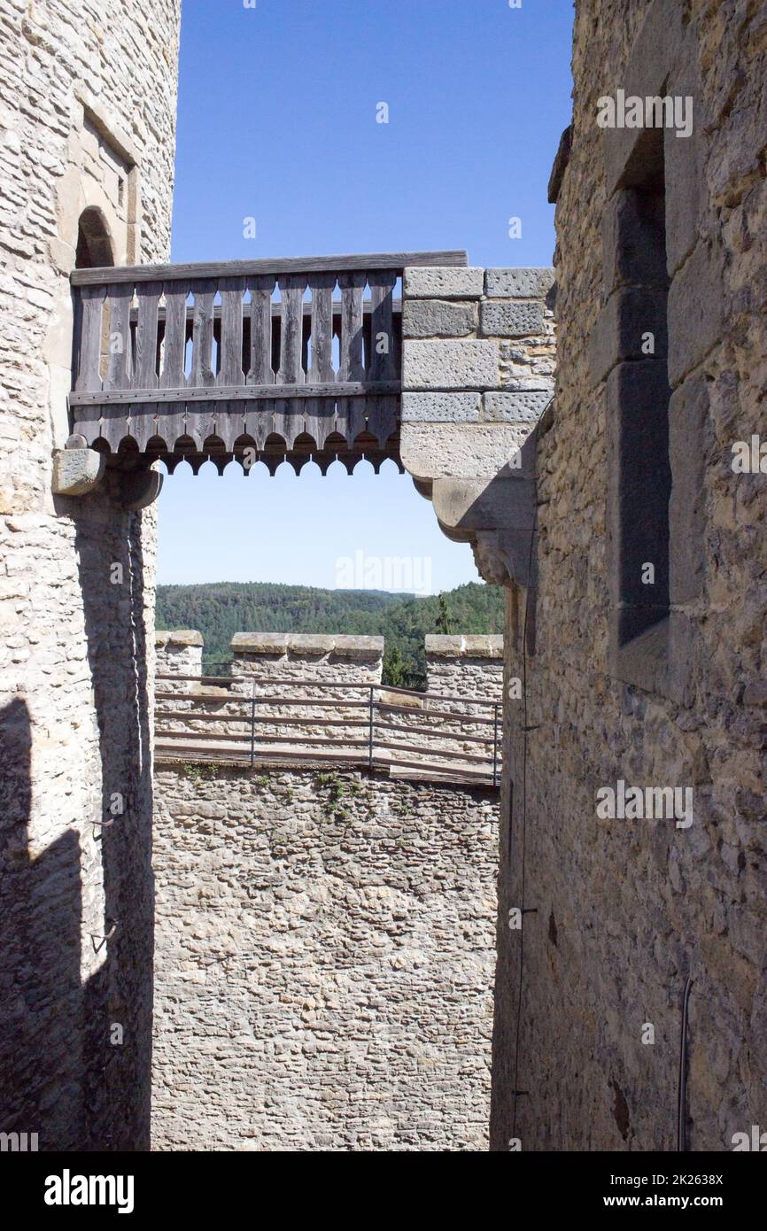 Wooden bridge between the towers of Kokorin Castle Stock Photo - Alamy