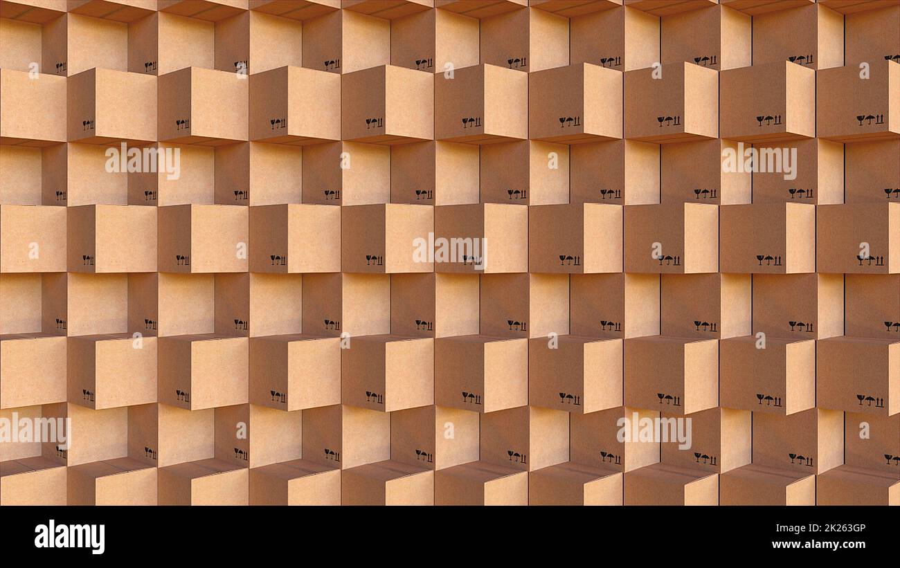 Rows cardboard boxes of parcels Stock Photo - Alamy
