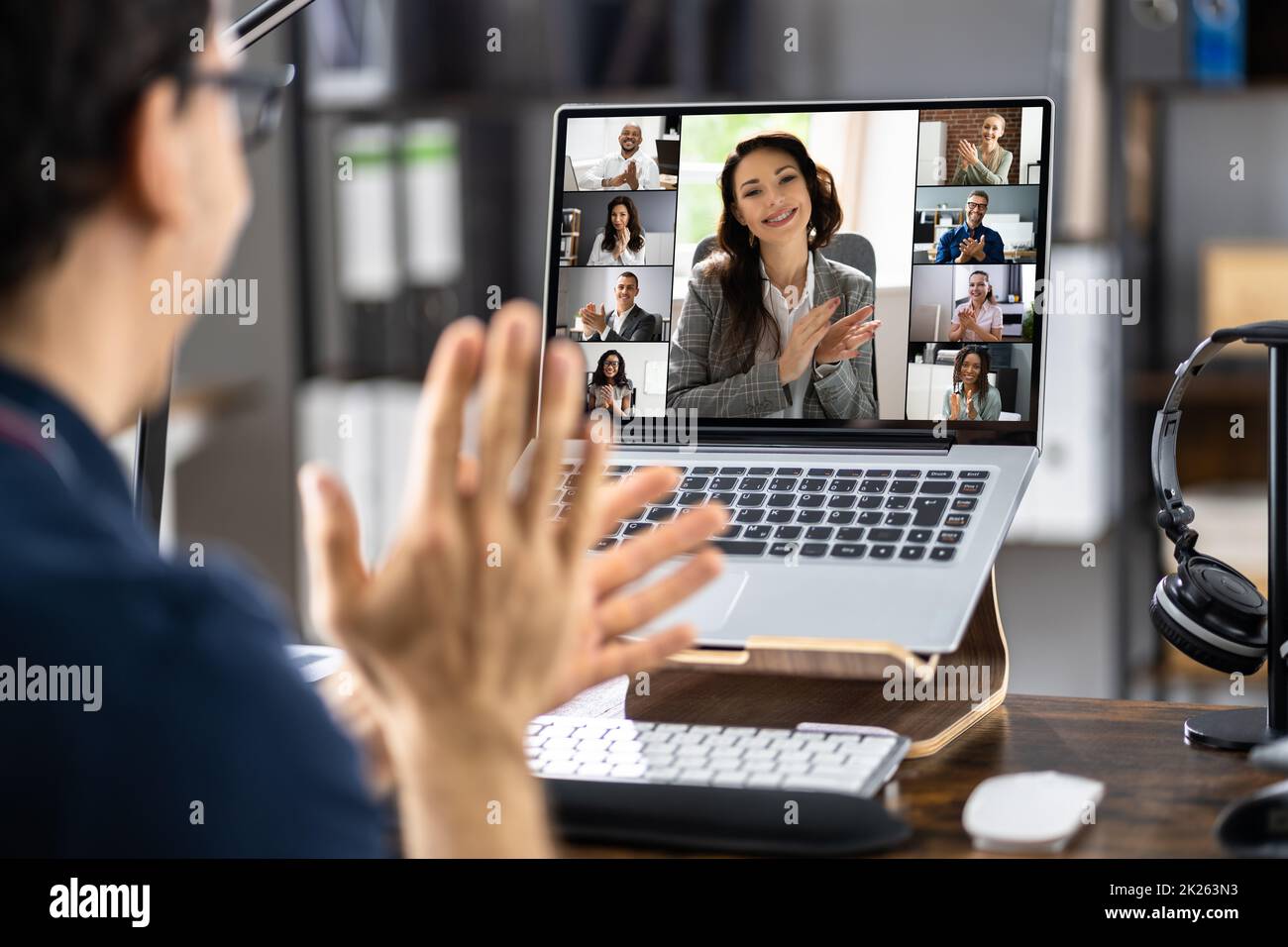 Man Clapping In Online Video Conference Business Call Stock Photo - Alamy