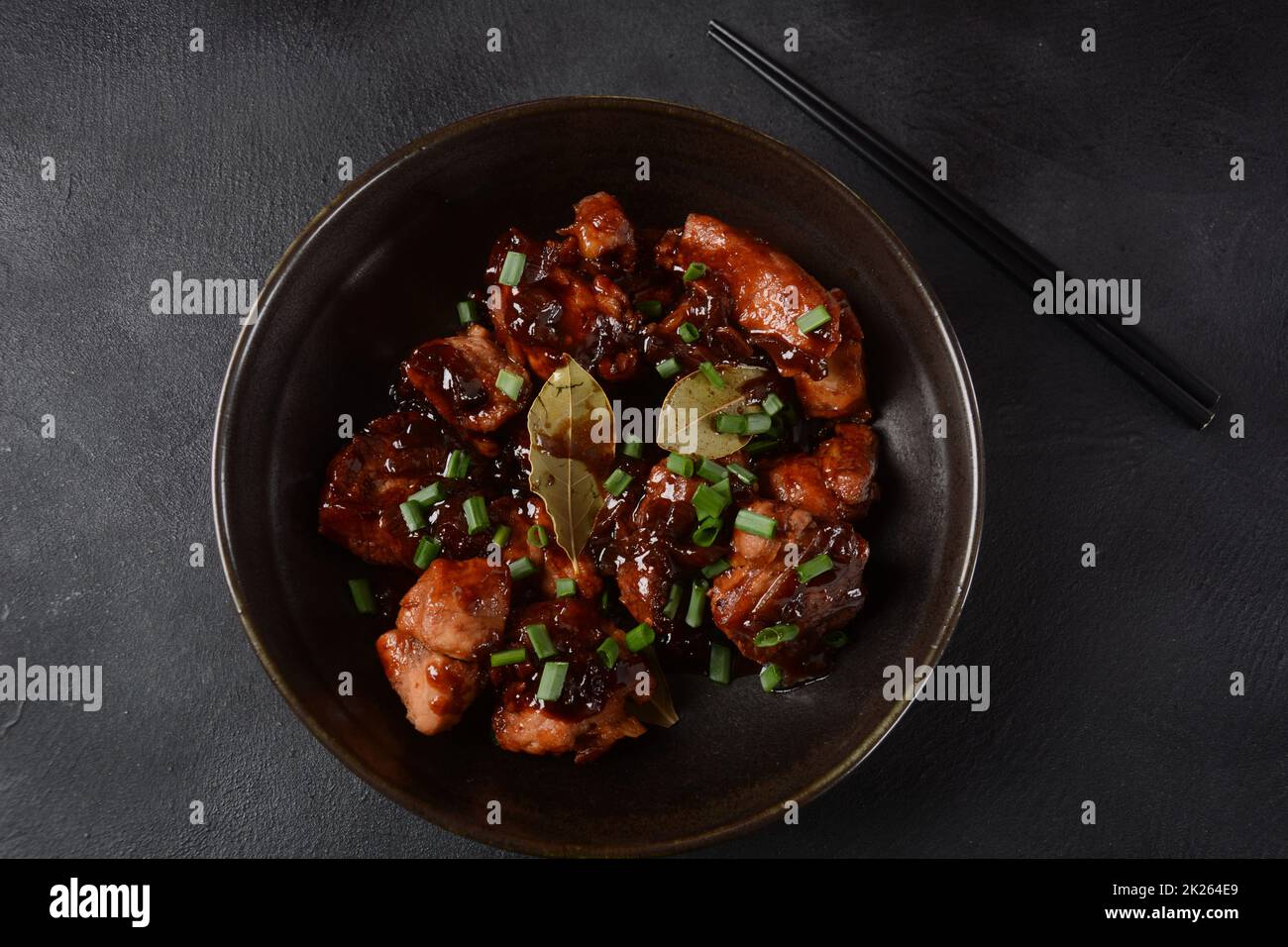 Homemade Filipino Adobo Pork with White Rice. Close-up shot of Filipino ...