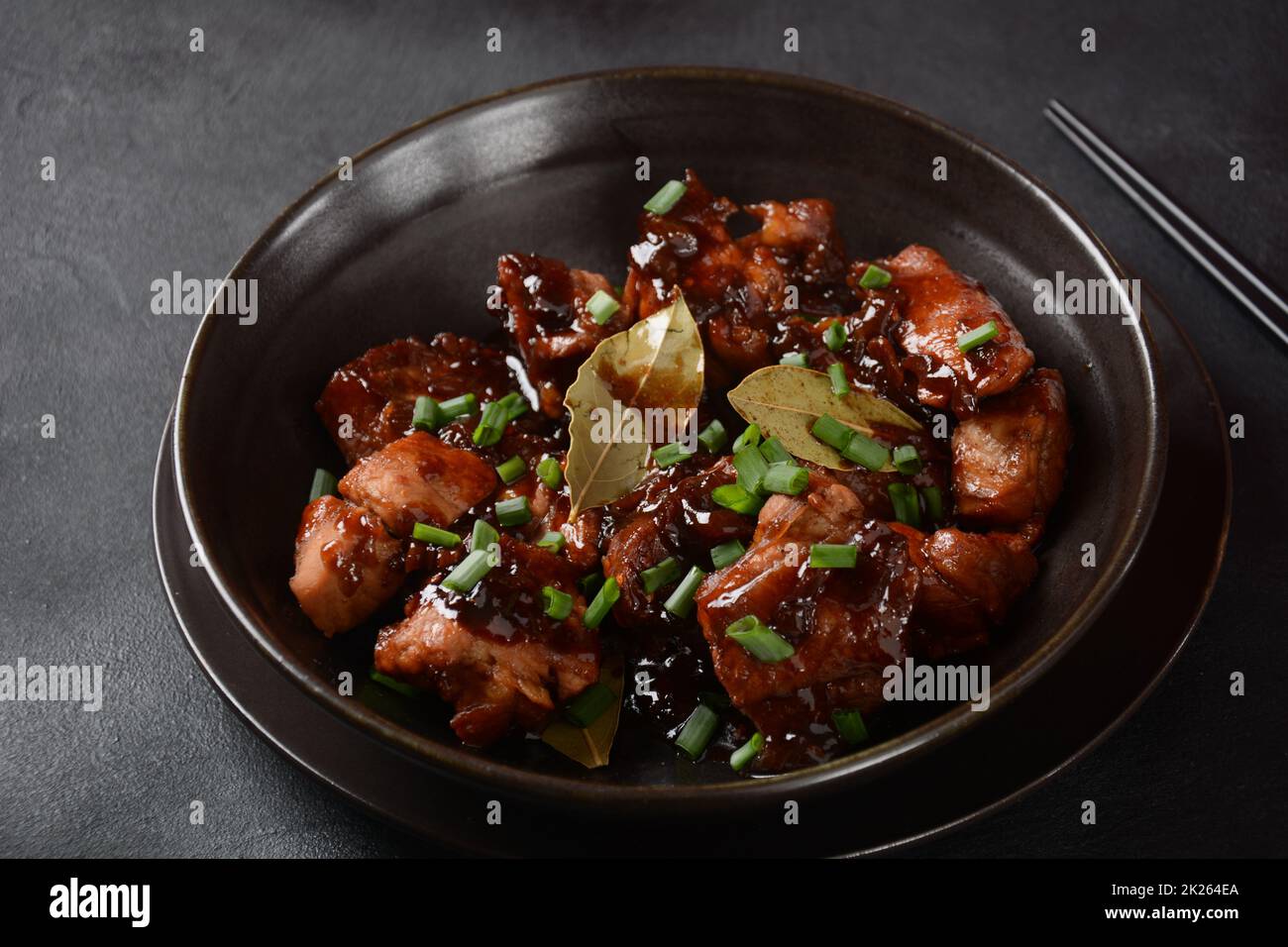 Homemade Filipino Adobo Pork with White Rice. Close-up shot of Filipino ...