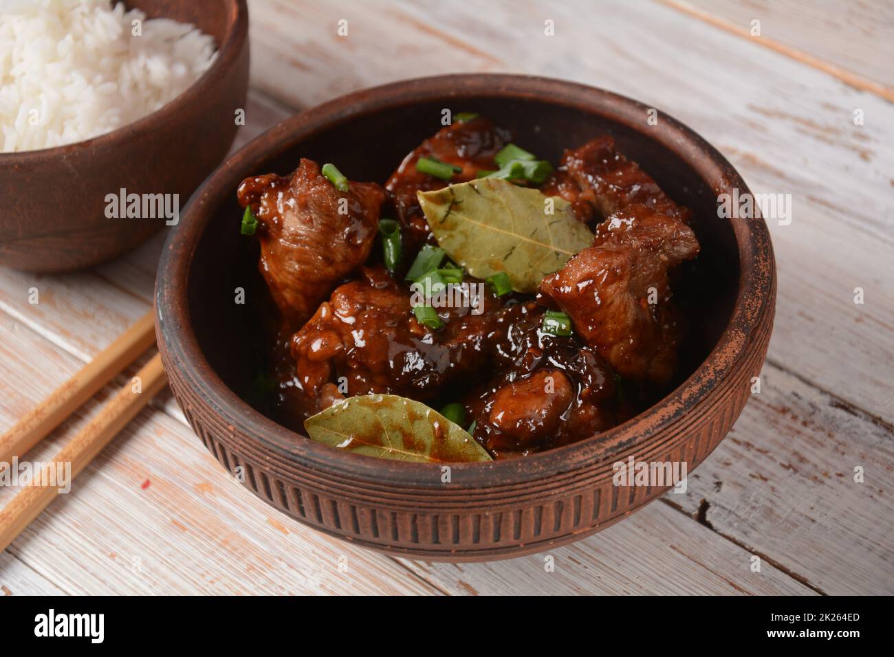 Homemade Filipino Adobo Pork With White Rice Close Up Shot Of Filipino