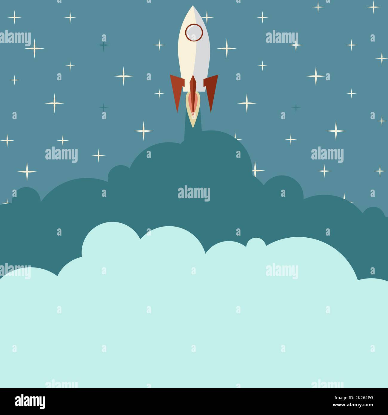 Rocket Ship Launching Fast Straight Up To The Outer Space. Spaceship Drawing Flying High At Sky ...