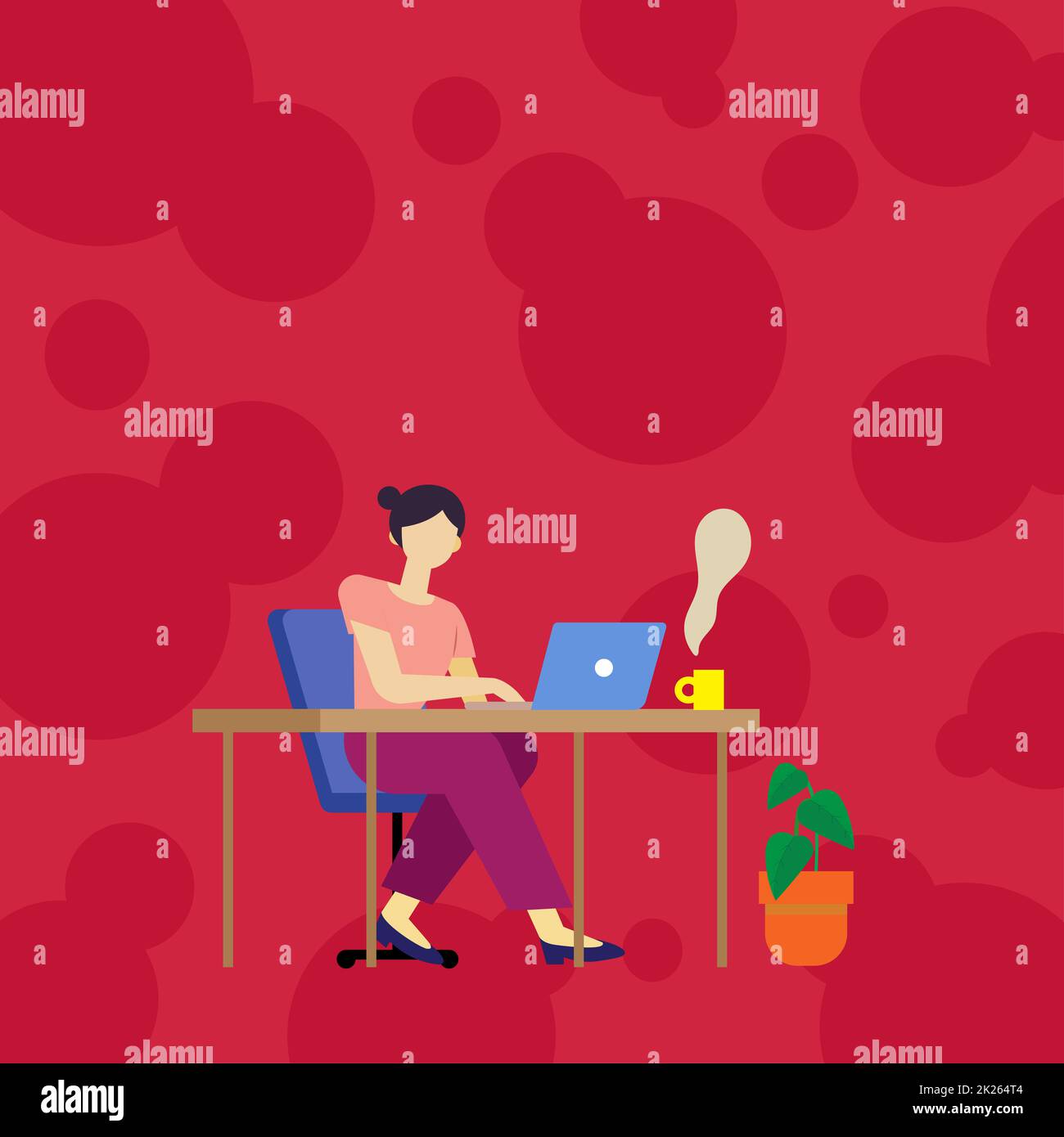 Woman Sitting With Laptop Back View Actively Accomplishing Work From ...