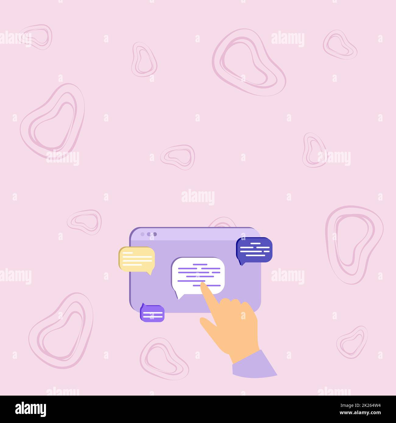 Hand Showing Graph Growth Pointing Web Browser Screen With Chat Bubbles. Notebook Computer ...