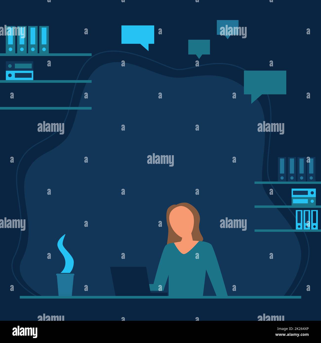 Woman Sitting On Desk Working And Presenting New Technologies ...