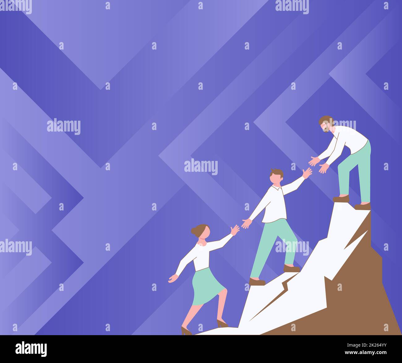 Thee Colleagues Climbing Upwards Mountain Reaching Success Presenting ...