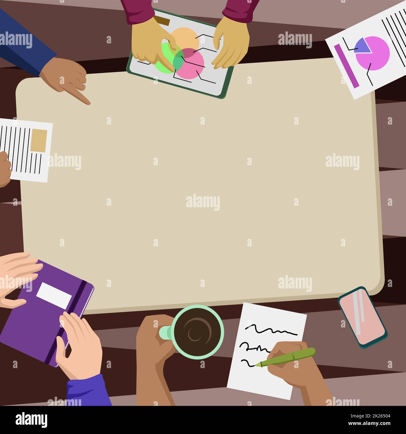 Four Colleagues Office Meeting Having Coffee Discussing Future Projects ...