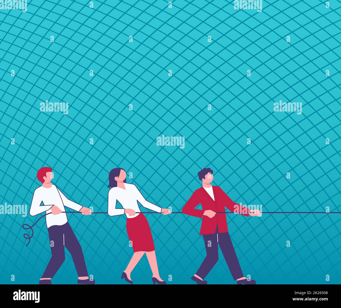 Three Colleagues Pulling Rope Together Presenting Teamwork Success ...