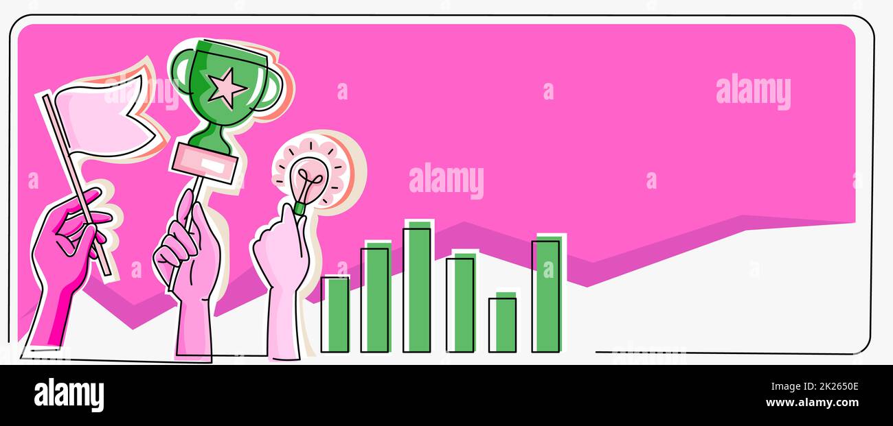 Hands Holding Flag For Goals, Lamp For Ideas And Trophy For Celebrating ...