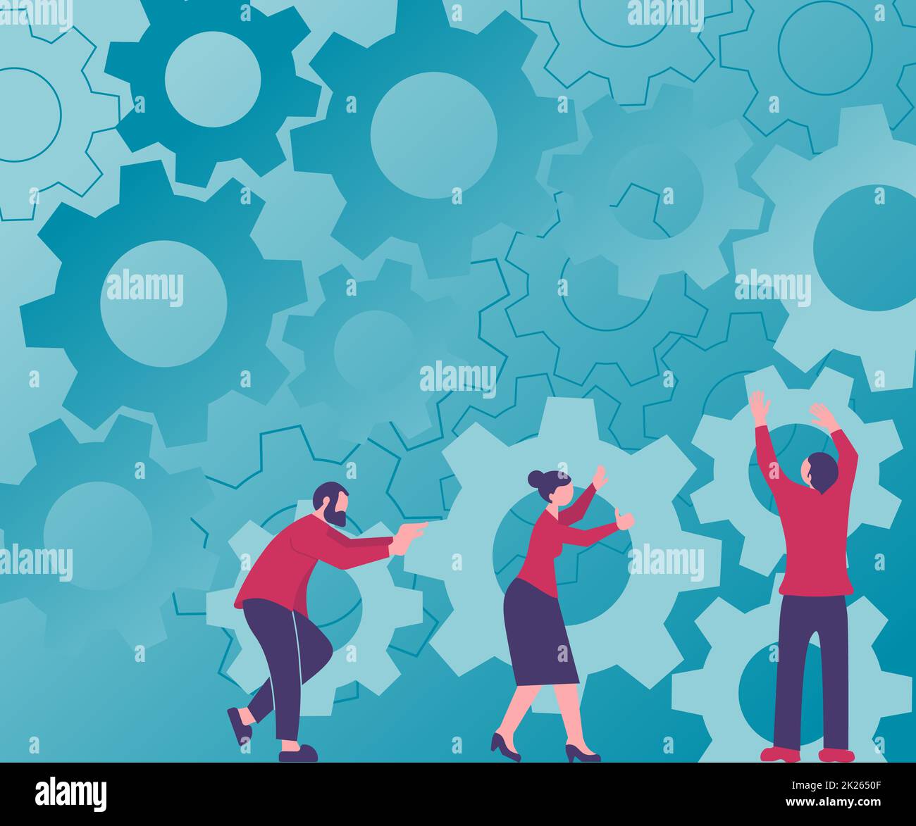 Three Colleagues Carrying Cogwheels Arranging Newest Workflow Achieving ...