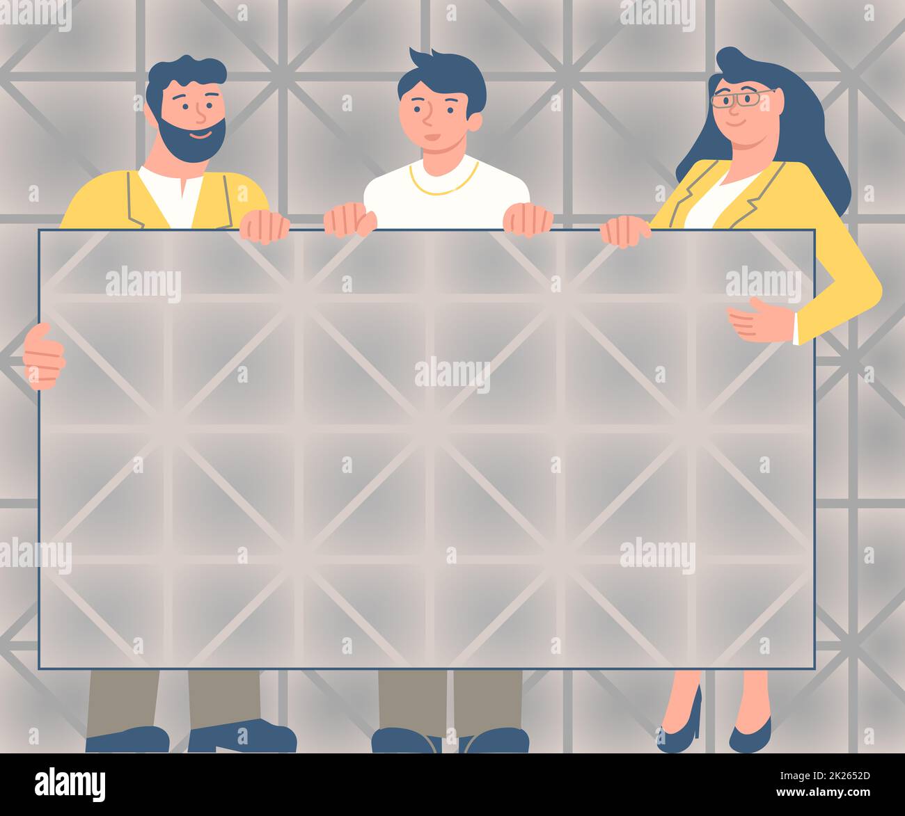 Three Colleagues Holding Presentation Board Showing New Ideas Achieving ...