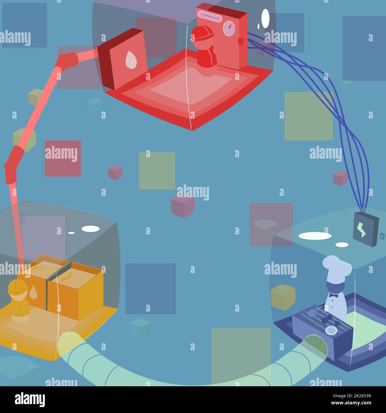 Joined Booths Providing Necessary Workplace Resources. Connected Cubes ...