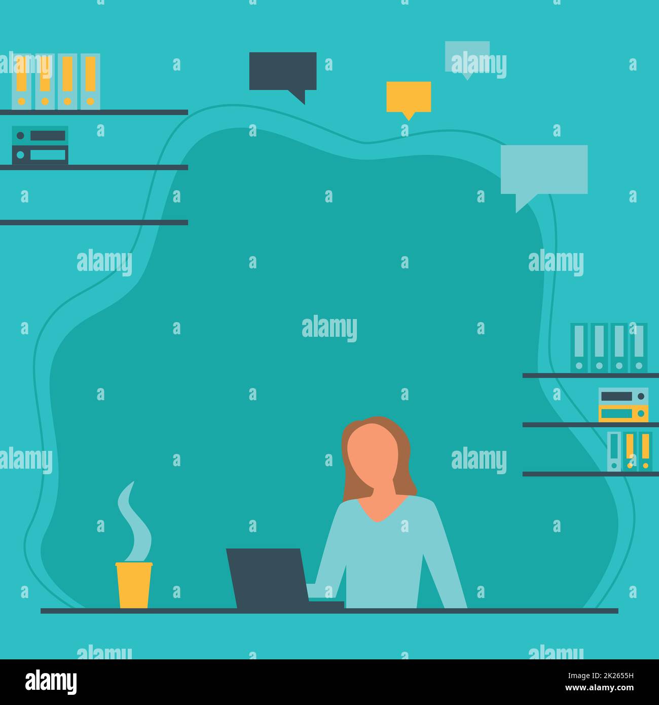 Woman Sitting On Desk Working And Presenting New Technologies ...