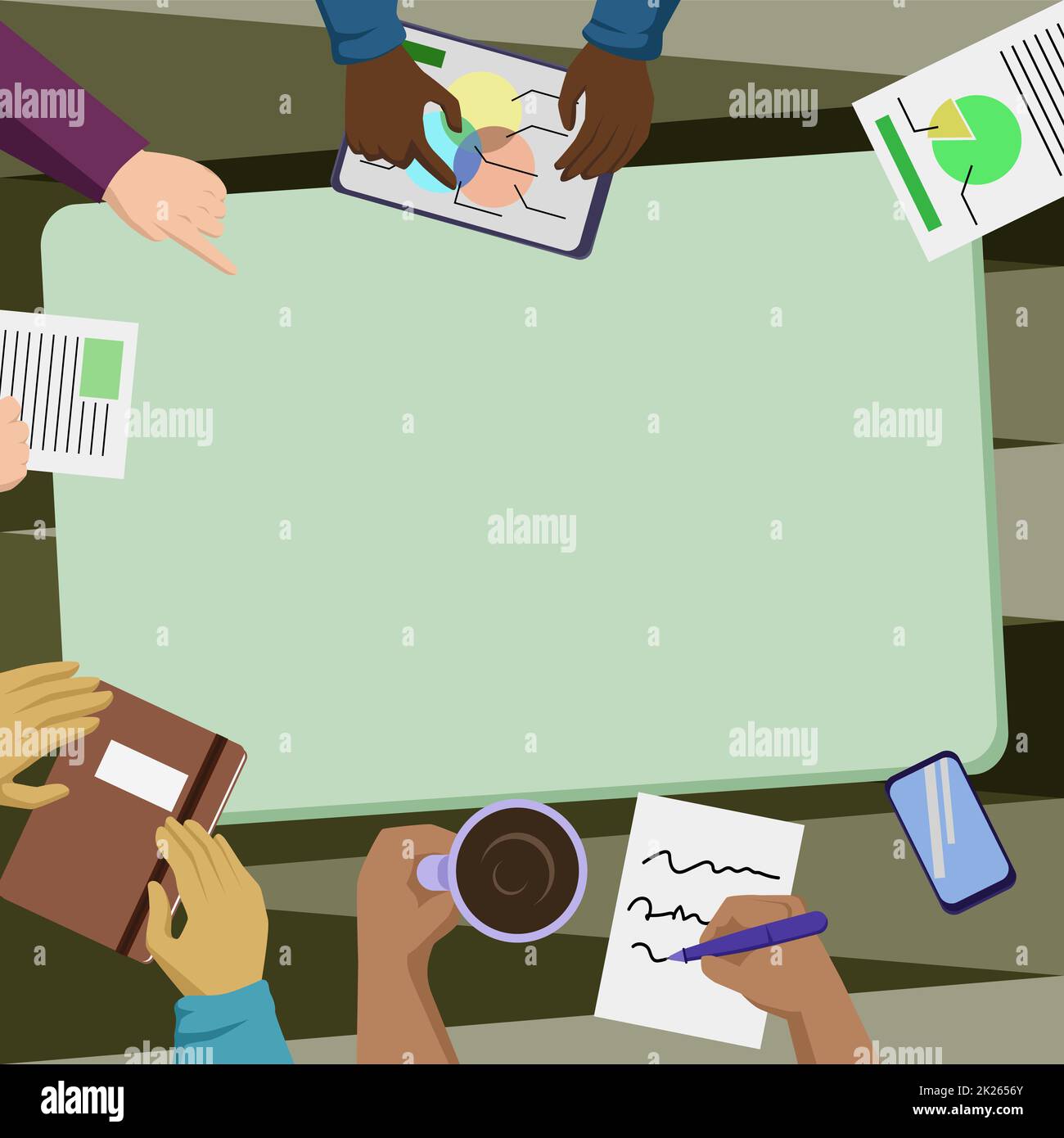 Four Colleagues Office Meeting Having Coffee Discussing Future Projects ...