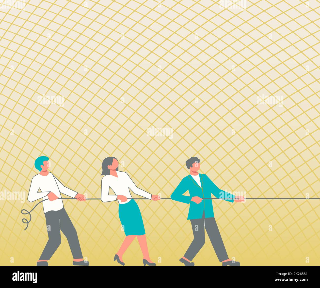 Three Colleagues Pulling Rope Together Presenting Teamwork Success ...