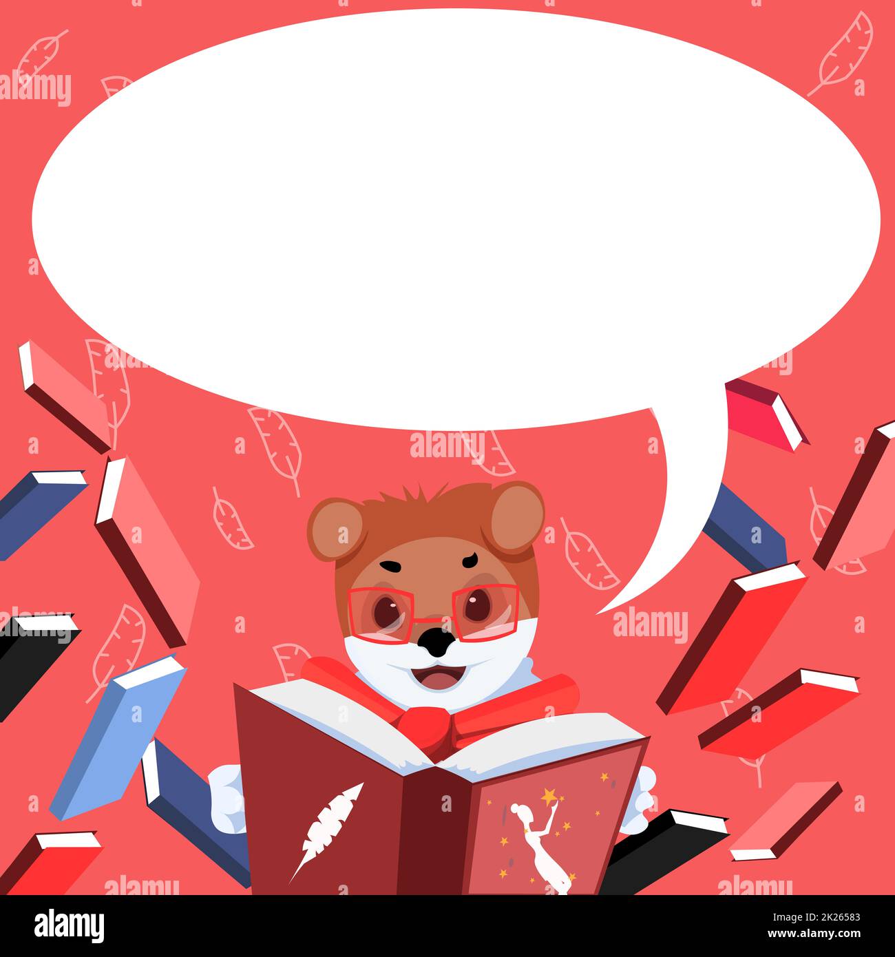 Fox With Glasses Sitting In Library Reading A Book Surrounded By Flying ...