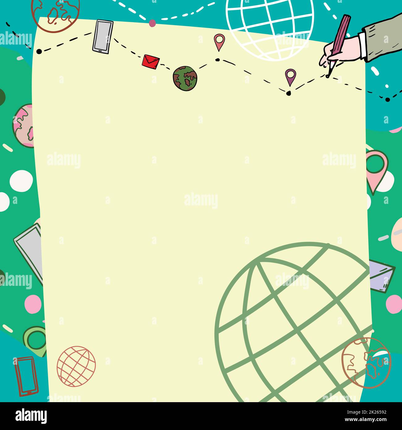 Plain Whiteboard With Hand Drawing Guide Line For Steps Over World ...