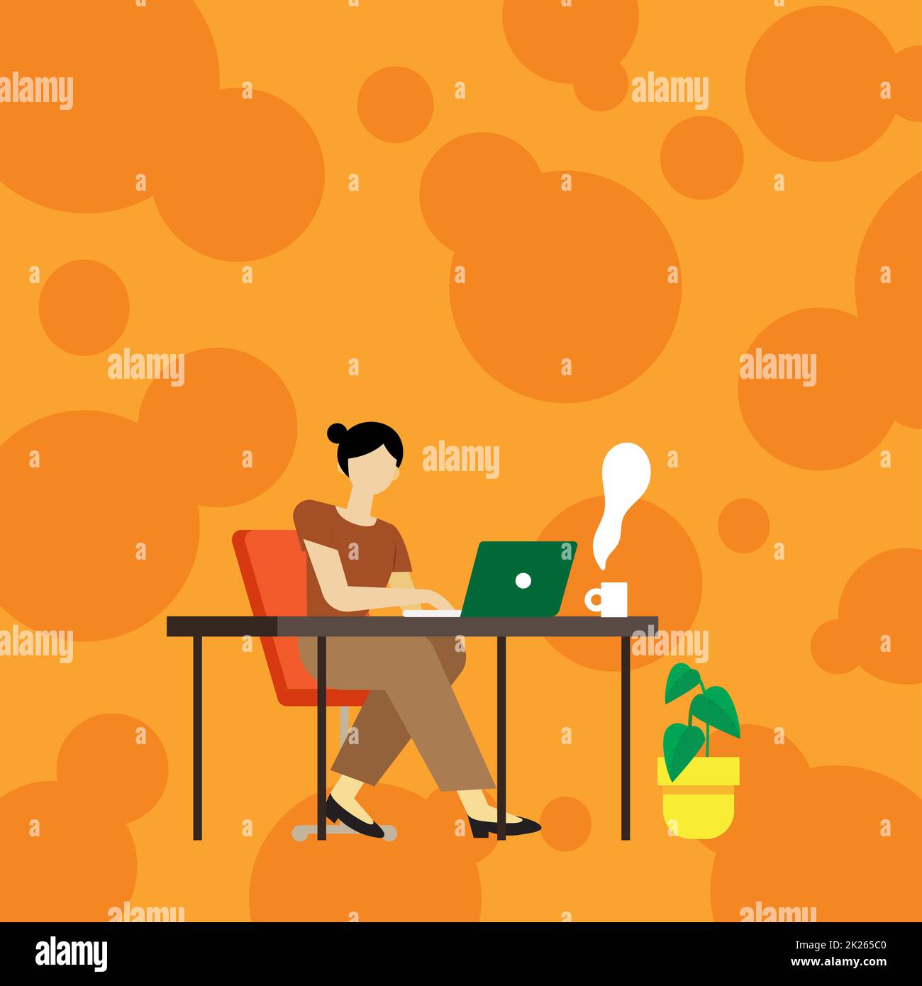 Woman Sitting With Laptop Back View Actively Accomplishing Work From ...