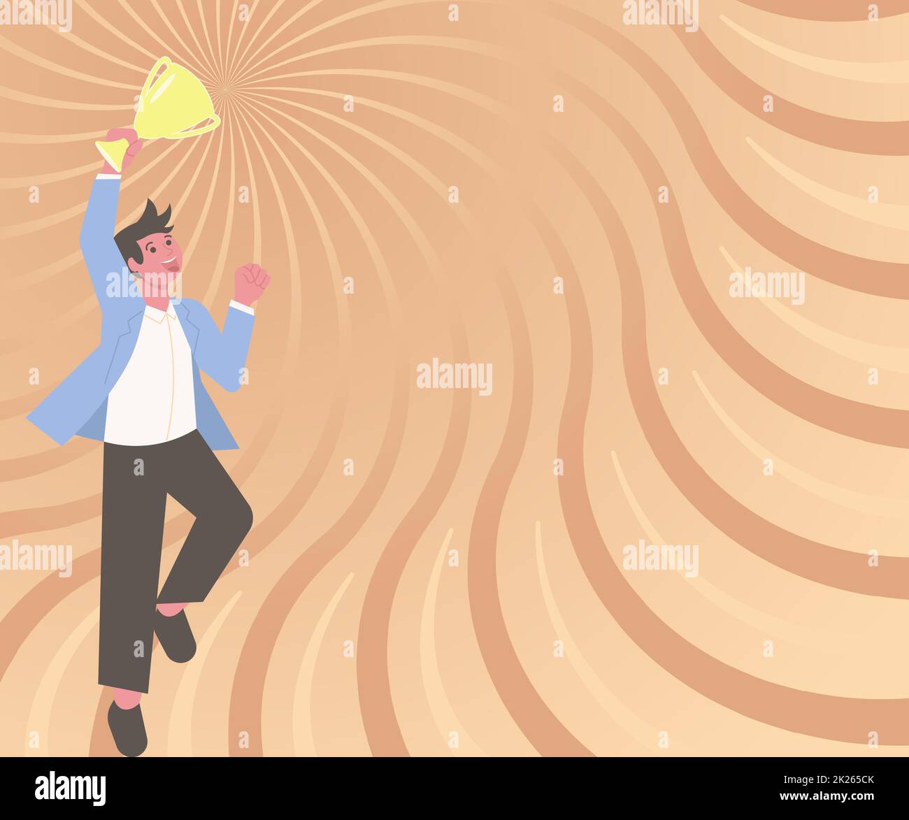 Gentleman Jumping Excitedly Holding Trophy Showing Accomplishments. Man ...