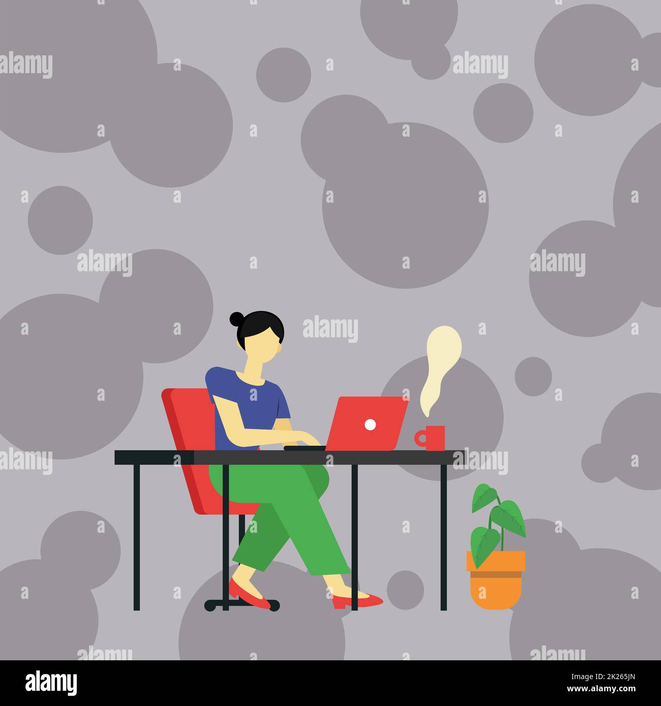 Woman Sitting With Laptop Back View Actively Accomplishing Work From ...