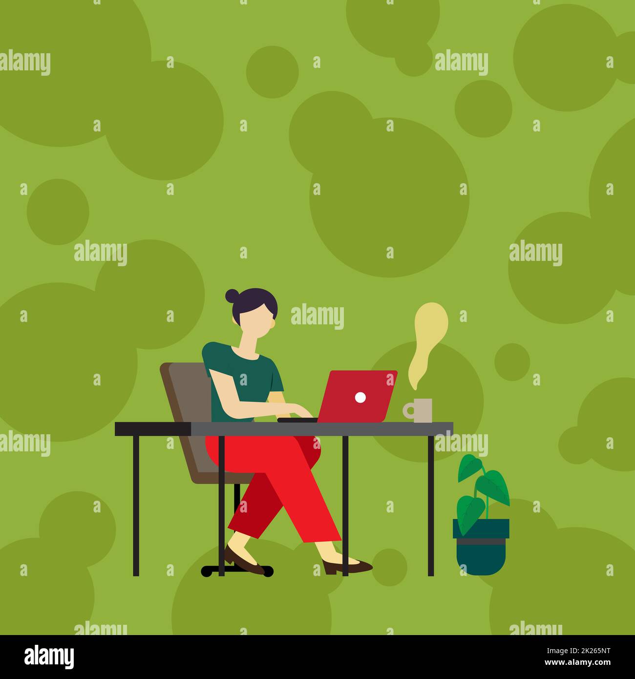 Woman Sitting With Laptop Back View Actively Accomplishing Work From ...