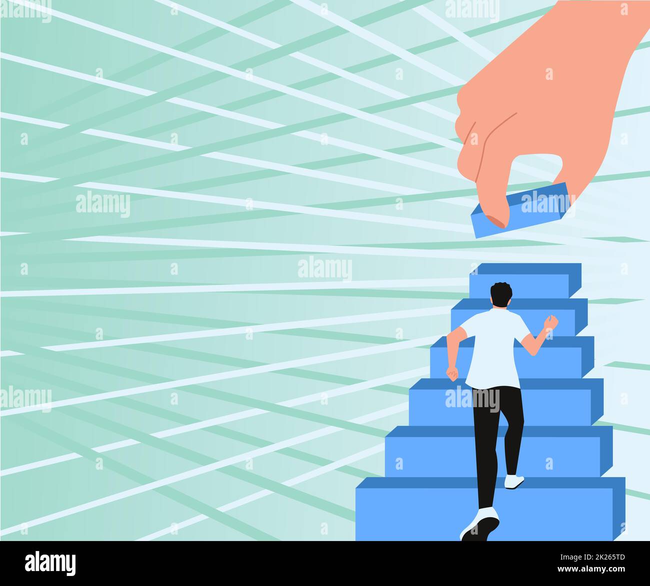 Gentleman Climbing Up Stair Case Trying To Reach Goals Hand Helping ...