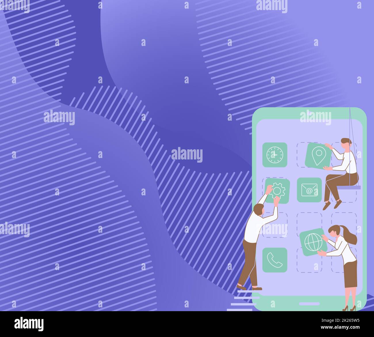 Three Colleagues Carrying S Decorating Mobile Application Defining ...