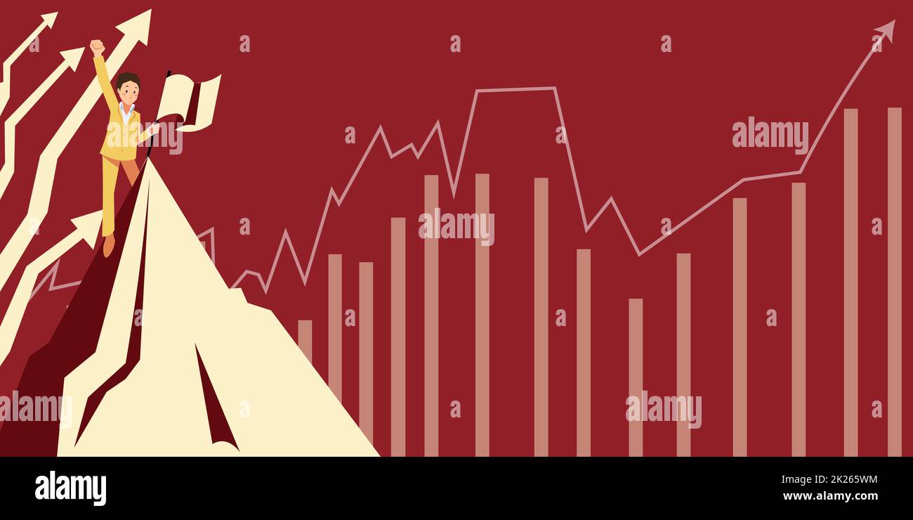 Man Raising Hand To The Sky Standing On Top Hill Showing Success ...