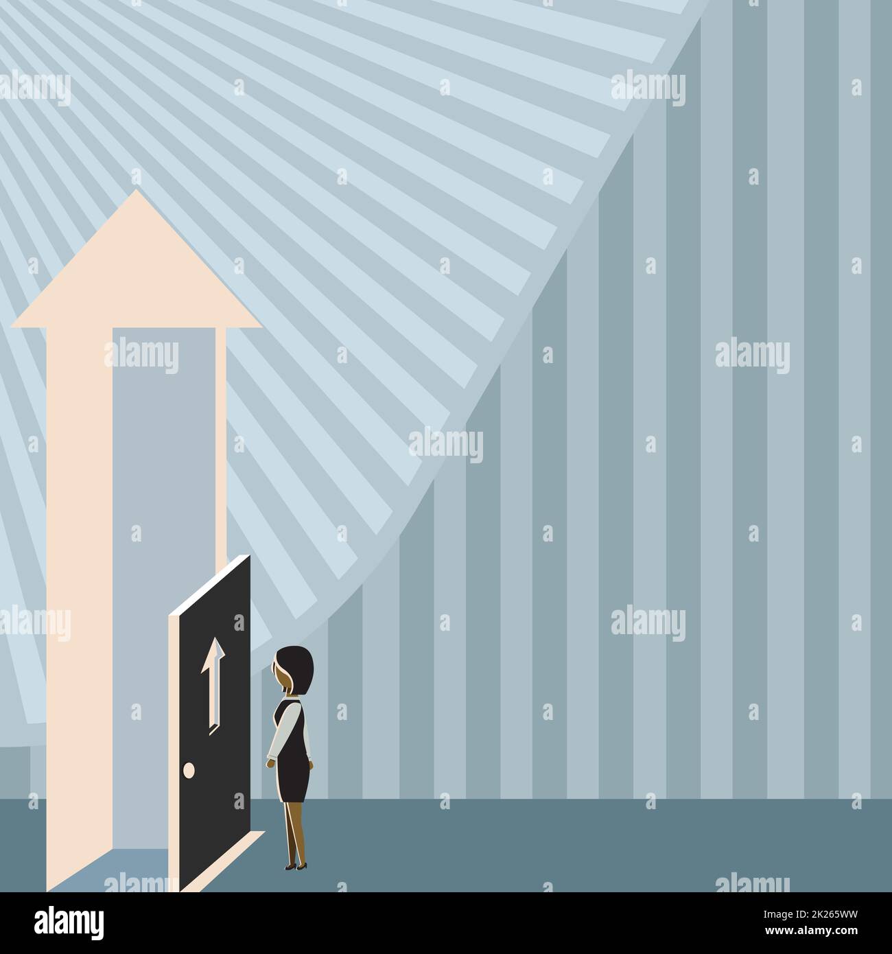 Lady Standing Front Of Door Opening New Opportunities For Success ...