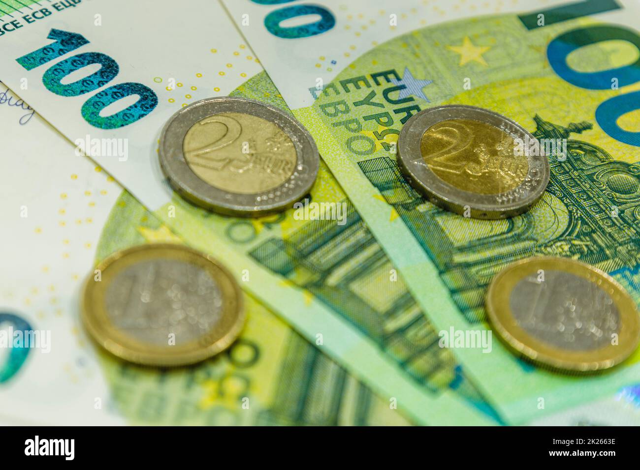 100 euro banknote and coins, euro finance currency close up detail ...