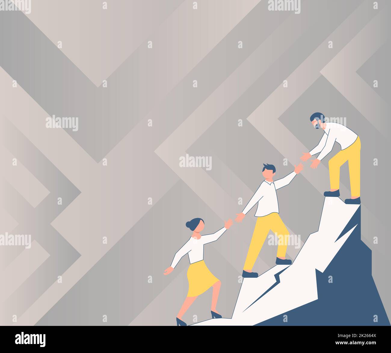 Thee Colleagues Climbing Upwards Mountain Reaching Success Presenting ...