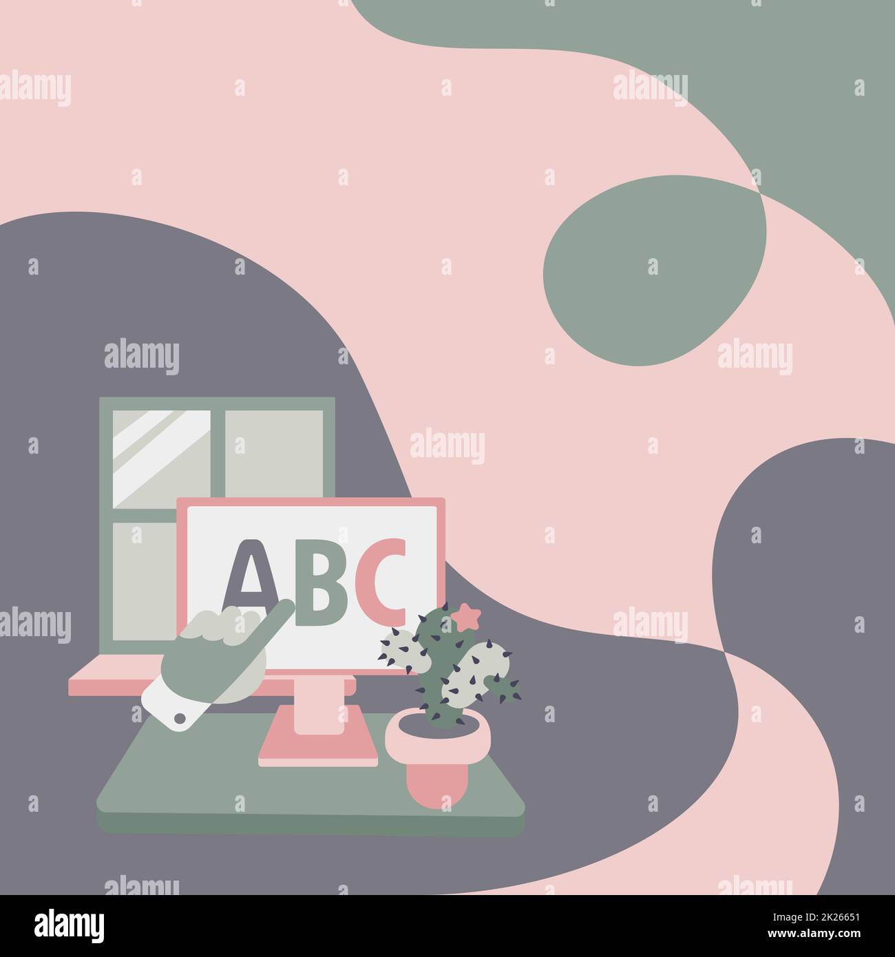 Hand Showing Letters Pointing Web Browser Screen With Cactus On Side ...