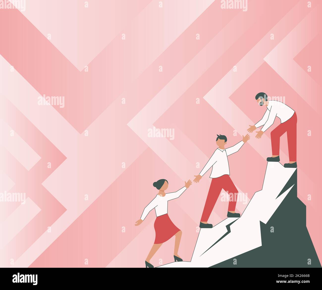 Thee Colleagues Climbing Upwards Mountain Reaching Success Presenting ...