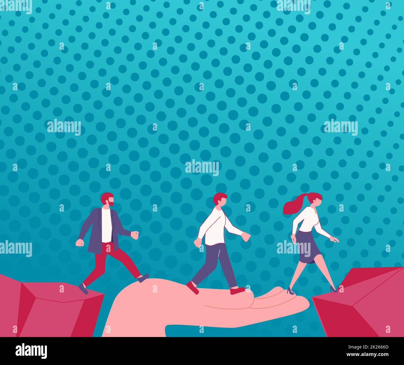 Colleagues Crossing Obstacles On Hand Bridge Presenting Teamwork ...