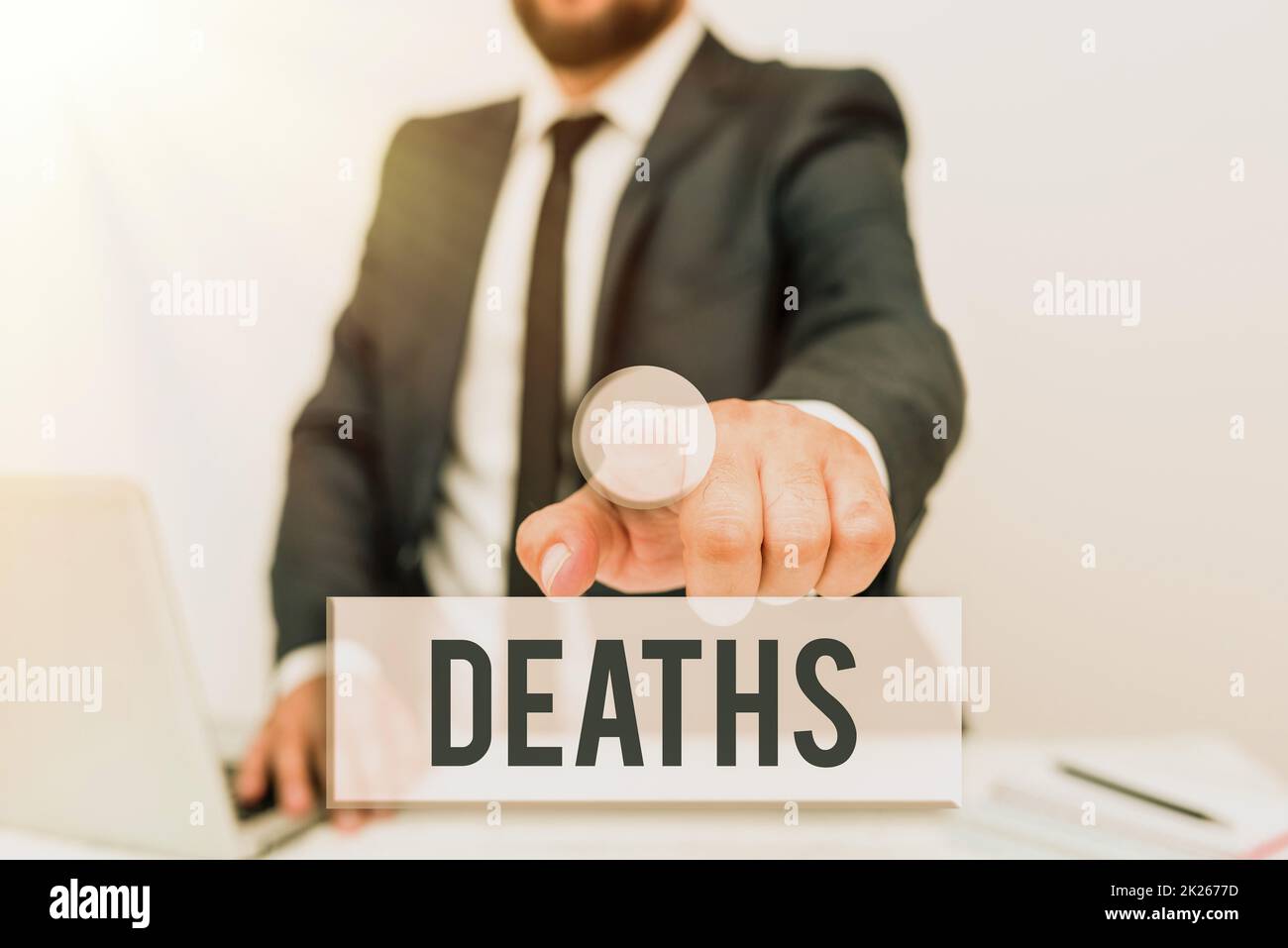 Text sign showing Deaths. Concept meaning permanent cessation of all ...