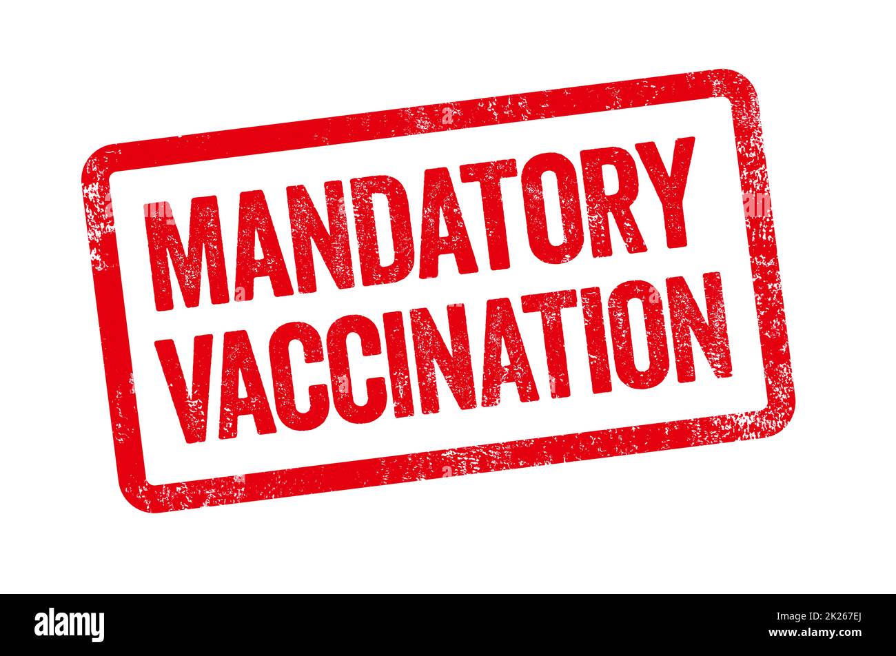 Red stamp on a white background - Mandatory Vaccination Stock Photo - Alamy