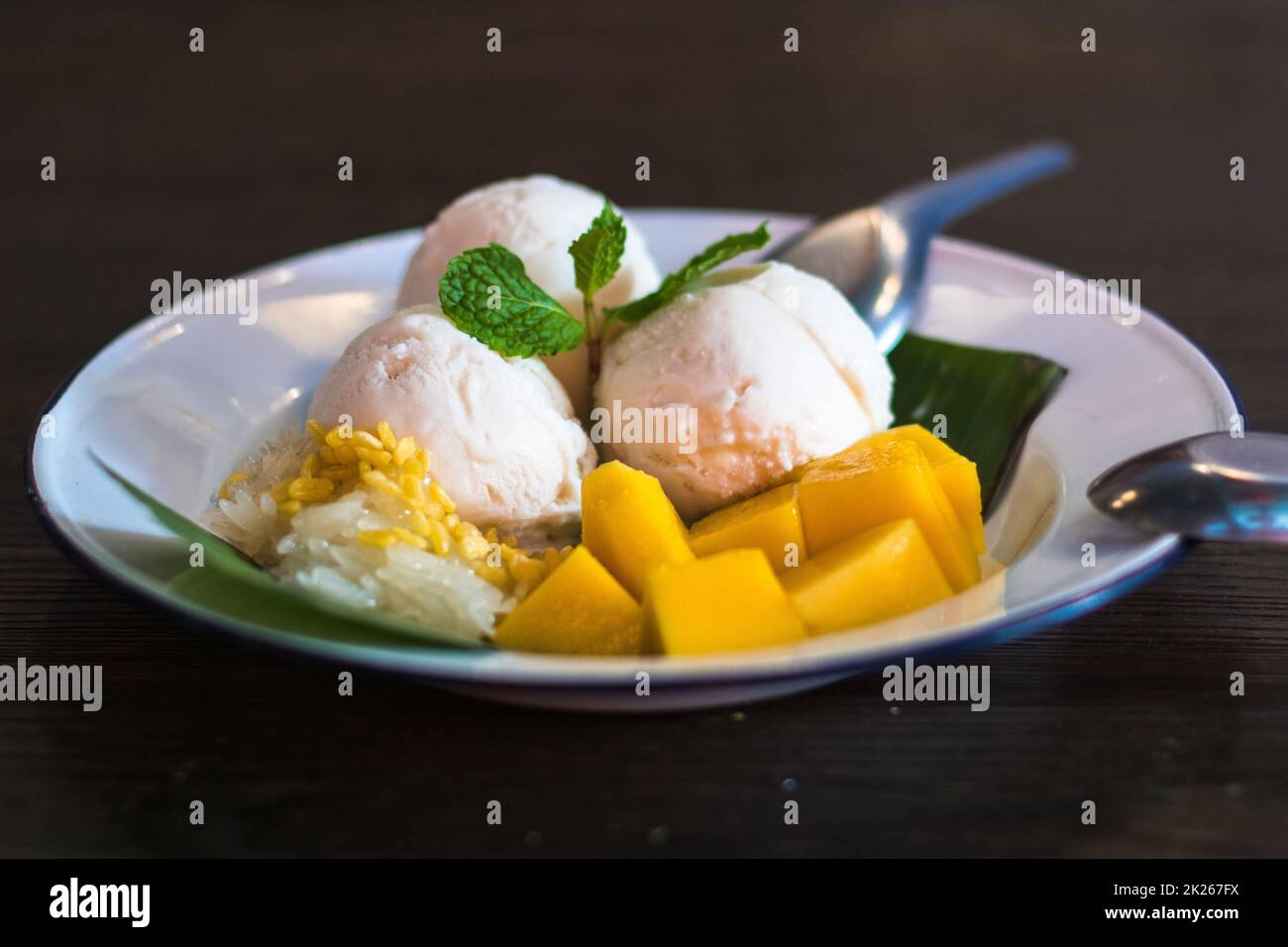 Mango pudding. mango ice cream with sticky rice deliciou sweet dessert ...